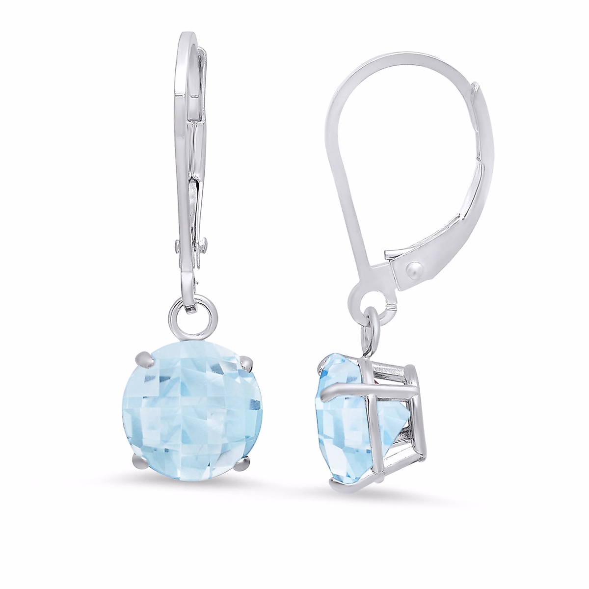 MAX + STONE 925 Sterling Silver 8mm Round March Birthstone Aquamarine Dangle Earrings for Women with Leverbacks