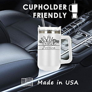 LifGif Babershop Personalized Tumbler 40 oz Laser Engraved, Insulated Cup with Handle, Lid and Straw, Custom Tumbler Hair Stylist Graduation Gift for Men Women Friend Stainless Steel Coffee Cup