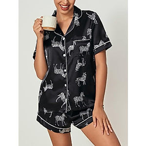 WDIRARA Women's Sleepwear Zebra Print Shirt and Shorts Cute Pajama Set Animal Black S