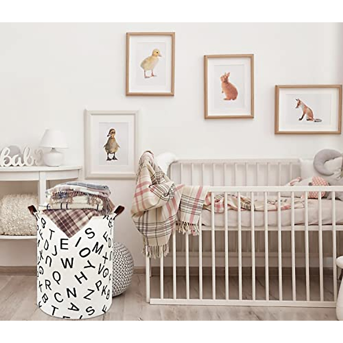 HIYAGON Large Sized Canvas Storage Baskets with Handle,Collapsible & Convenient Home Organizer Containers for Toys Storage,Baby Clothing(Letter)