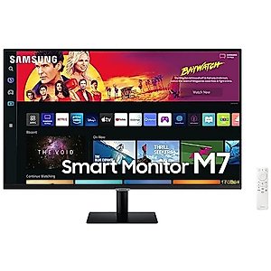 SAMSUNG 32" M70B Series 4K UHD USB-C Smart Monitor & Streaming TV, 4ms, 60Hz, HDR10, Wireless Display, Gaming and IoT Hubs, Alexa Built in, LS32BM702UNXGO, 2022, Black
