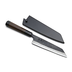 Yoshihiro Mizu Yaki Blue High Carbon Steel #1 Black Forged Petty Kiritsuke Japanese Utility Knife Shitan Handle (6'' (150mm) & Saya)