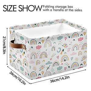 Kigai Collapsible Storage Basket with Handles, Cartoon Rainbow Canvas Fabric Storage Bins Toys Clothes Organizer for Bedroom, Nursery, Shelves, Closets (1PACK)