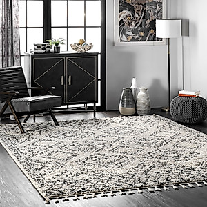 nuLOOM Vasiliki Moroccan Shag Tasseled Area Rug, 8x10, Off-white