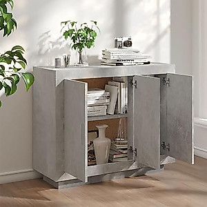 loibinfen Sideboard Buffet Server Storage Cabinet with 3 Doors, Console Table Home Kitchen Sideboard Dining Room Furniture Entryway Cupboard, Concrete Gray 36.2"x13.8"x29.5" -AA