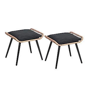 JOIVI Outdoor Wicker Ottoman Set of 2, Patio Rattan Ottomans with Seat Cushions, 2 Pieces Footstool Footrest Seat for Outside Garden, Balcony, Living Room