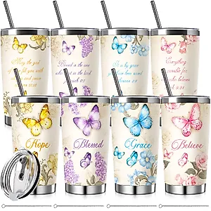 Inbagi Christian Gifts for Women 20 oz Butterfly Stainless Steel Tumblers Religious Birthday Mothers Day Gifts for Mom Sister Grandma Women Employee Coworker appreaction Gifts(4 Pieces)