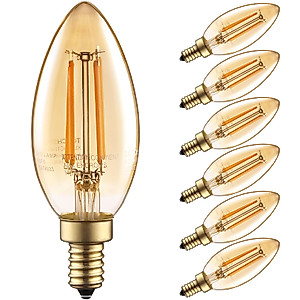 TORCHSTAR Dimmable E12 LED Candelabra Bulb, UL Listed, 40W Equivalent Chandelier Light Bulbs, 350lm, LED Filament Candle Bulb C11, Amber Glass Ceiling Fan Light Bulbs, 2200K Amber Warm, Pack of 6