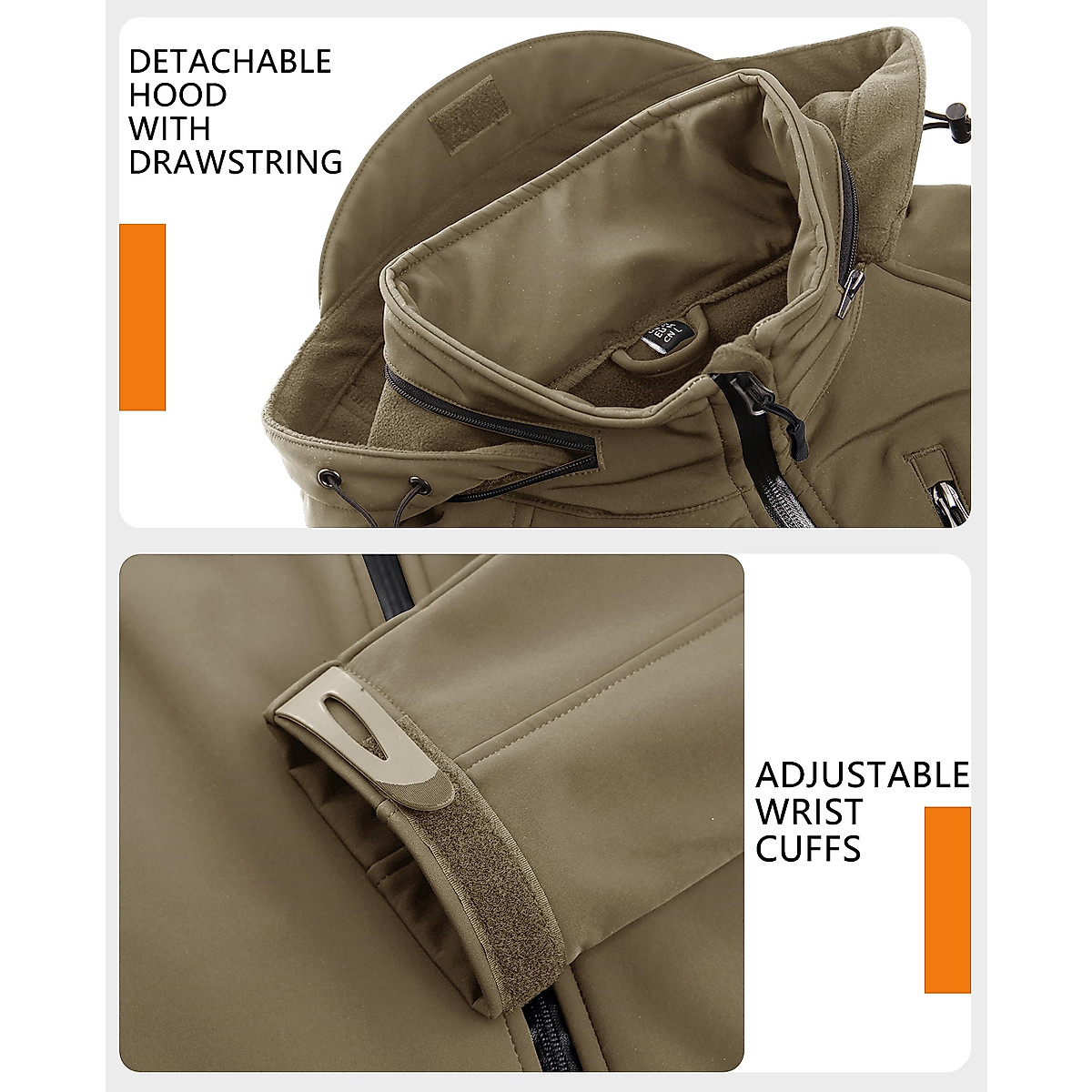 TACVASEN Men's Waterprooft Ski Snow Jacket Hiking Military Hunting Outdoor Jacket Khaki, M