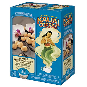 Kauai Coffee Vanilla Macadamia Nut Medium Roast- Compatible with Keurig Pods K-Cup Brewers (1 Pack of 24 Single-Serve Cups)
