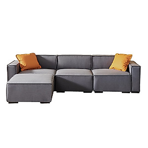 LCH Faux Leather Fabric Reversible 4 Seater Sectional Couch with Storage, Modular Sofa L Shape with Convertible Ottoman Chaise, Grey