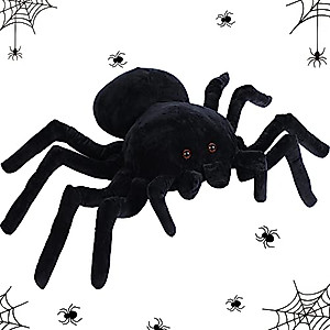 HyDren Halloween Giant Stuffed Spider Toy Huge Realistic Black Spider Stuffed Animal Plush Pillow Christmas Funny Prank Toys(15.75 x 9.84 Inch)