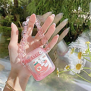 SGVAHY Cute AirPod Case for Apple AirPods 1&2 Kawaii Clear Liquid Sequins AirPod Case Cover Silicone Protective AirPod Case 1st 2nd Generation Wireless Charging Box with Color Chain (Bunny Peach)