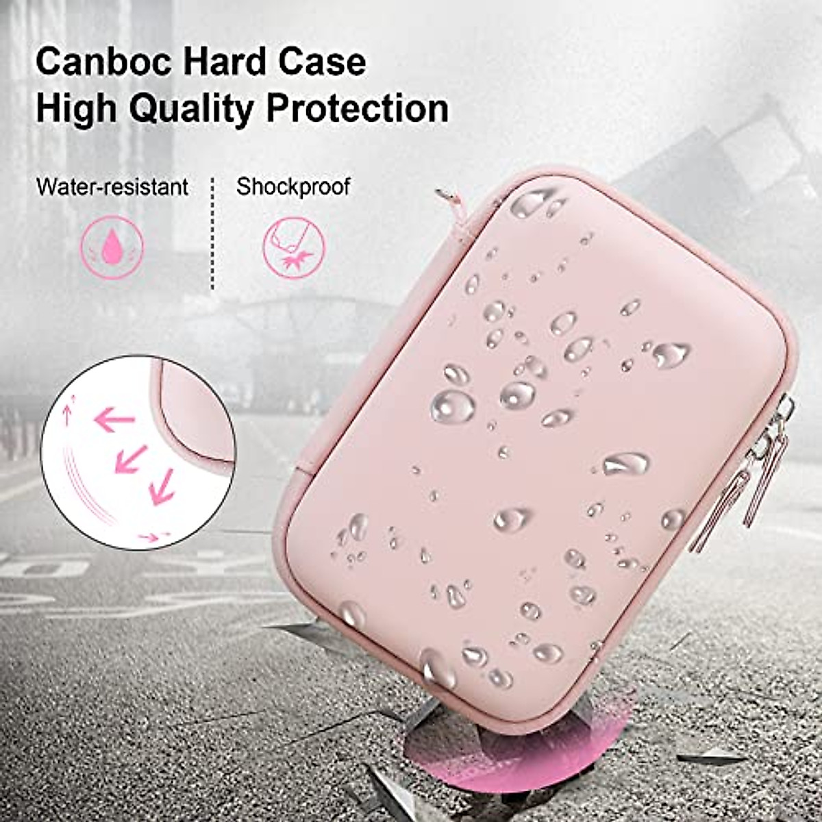 Canboc Label Maker Case for JADENS D11/ D110/ PikDik D11/ Nelko P21 Portable Bluetooth Label Printer, Carrying Holder for Label Paper and USB Cable, Pink