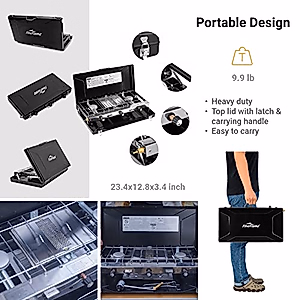 FineFlame Camping Propane Stove 3 Burners 20400 BTU Portable Camp Stove Propane Grill AGA CSA Certified Gas Stove for Family Camping BBQ Outdoors