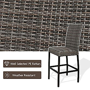 Ulax Furniture Outdoor Bar Stools Patio Wicker Padded Chairs, Set of 4