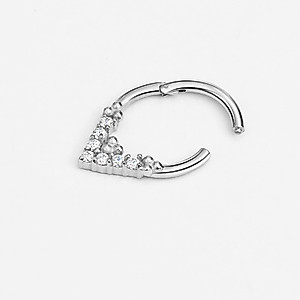FANSING Surgical Steel Septum Jewelry 16g Septum Rings for Women Prong Set CZ Teardrop Septum Clicker Silver Septum Ring 16 Gauge 8mm Beaded Daith Piercing Jewelry Triangle Septum Ring