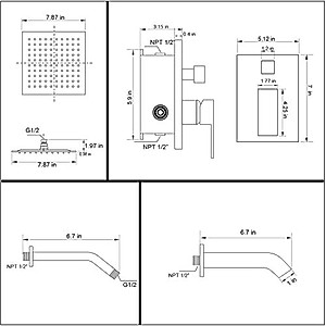 POP SANITARYWARE Black Tub and Shower Faucet Set Bathroom Luxury Rain Mixer 8 Inch Shower Head System with Tub Spout Single Handle Tub and Shower Trim Kit with Valve