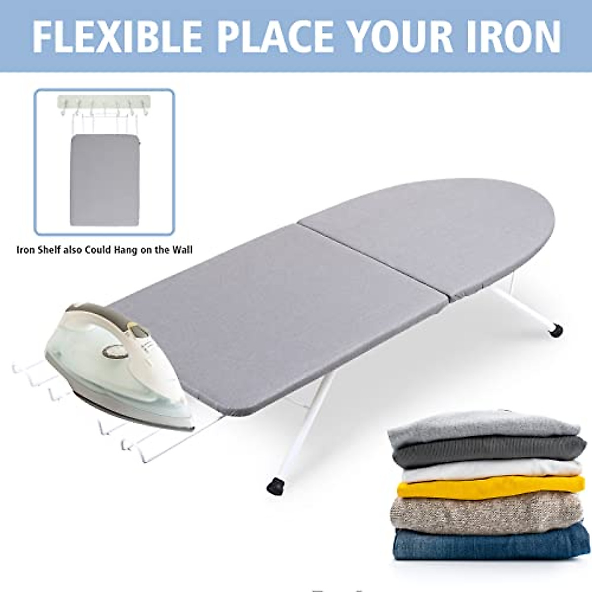 VeYocilk Tabletop Ironing Board, Reinforced Foldable Iron Board with Iron Rest, Portable Travel Small Ironing Board with Heat Resistant Cover for Home, Countertop, Laundry Rooms, Dorm, 31.4"x9.8"x7"