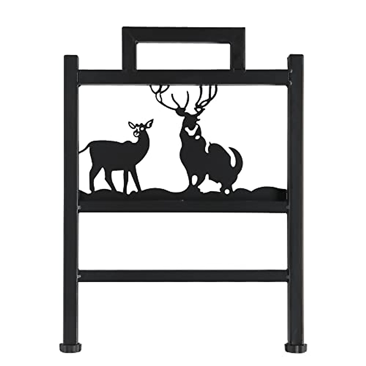 Outvita Firewood Log Rack, Small Iron Lumber Storage Holder, Wood Pile Stacker Organizer for Indoor Outdoor Fireplace Fire Stove Pit With Elk Christmas Elements Black