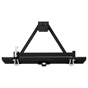 HH Building Rear Bumper with Tire Carrier & D-Ring Fits YJ & TJ (Black, Iron Steel)