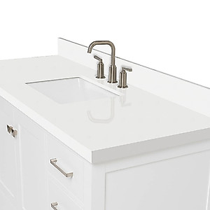 ARIEL Cambridge 55" White Bathroom Vanity with Sink, 1.5" Edge Pure White Quartz Countertop & Backsplash, Center Rectangular Sink, 2 Soft Closing Doors, 9 Full Extension Dovetail Drawers