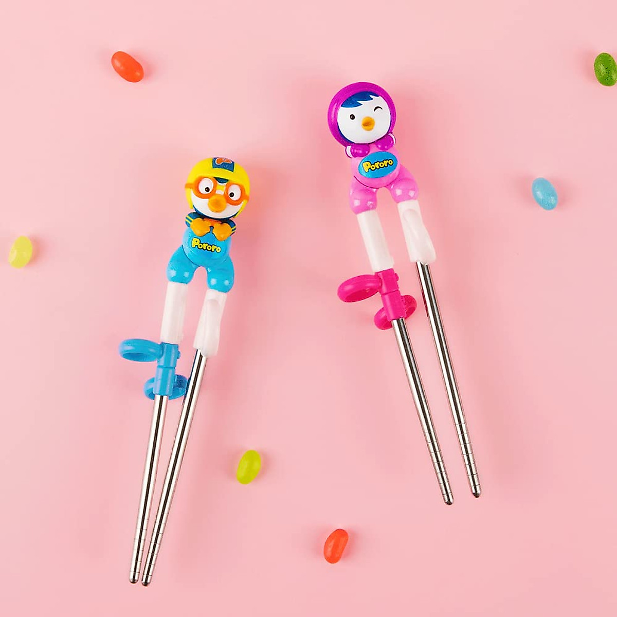 Edison Friends Pororo Training Chopsticks for Right-hand Children Kids, Stainless Steel, Starter, Beginner, Easy Chopsticks, 1st Step (1 PCS) / Made in Korea