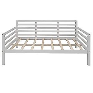 Myshle Full Size Daybed Frame, Wooden Full Day Bed with Wood Slat Support, Upgraded Full Bed Frame, Full Size Sofa Bed for Bedroom, Living Room, No Box Spring Needed, White