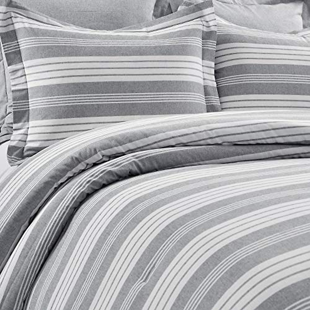 Lush Decor Gray and White Farmhouse Recycled Yarn-Dyed Cotton Stripe 5-Piece Comforter Set (King)