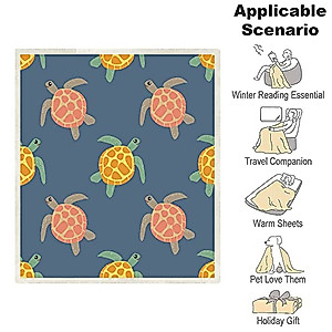 Super Soft Sea Turtle Fleece Throw Blanket Sea Animals Kawaii Plush Sherpa Blanket Lightweight Fluffy Blankets for Adults Kids Gifts for Animal Lovers
