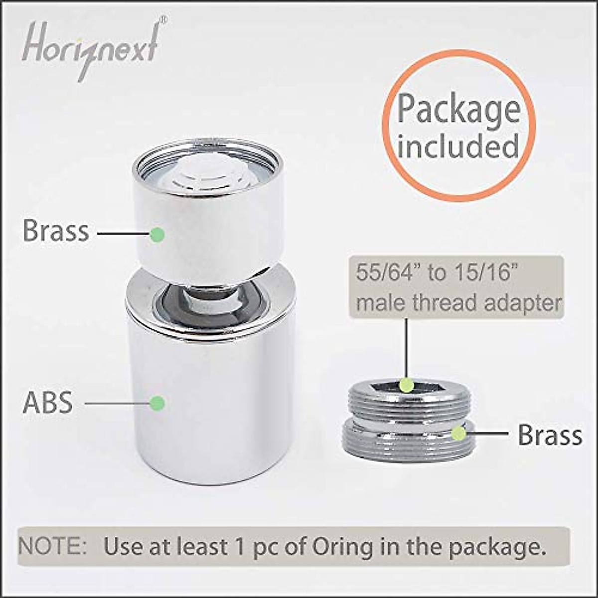 Horiznext faucet aerator for kitchen bathroom sink, tap head sprayer 360 degree swivel filter attachment hose extender no splash water nozzle (1 pc with adapter)