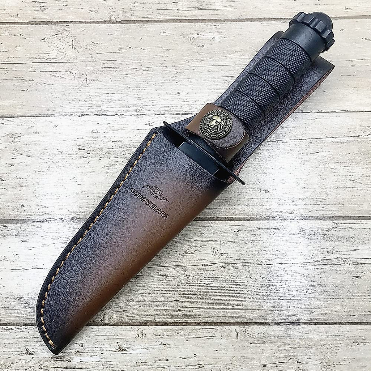 COHOMELARS Straight Knife Sheath Fits up to 6.5'' Blade,Hunting Fixed Blade Leather Knife Holster Brown