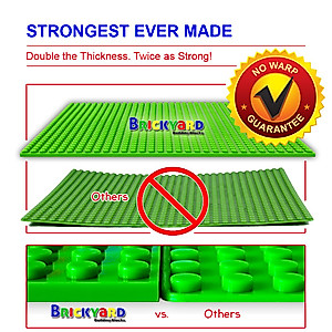 Brickyard Building Blocks Lego Compatible Baseplate - Pack of 4 Large 10 x 10 Inch Base Plates for Toy Bricks, STEM Activities & Display Table - Green
