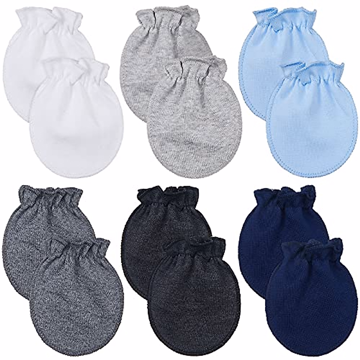 6 Pairs Newborn Baby Mittens No Scratch Infant Gloves Mitten for Baby 0-6 Months (White, Light Grey, Light Blue, Medium Grey, Black Grey, Navy Blue)