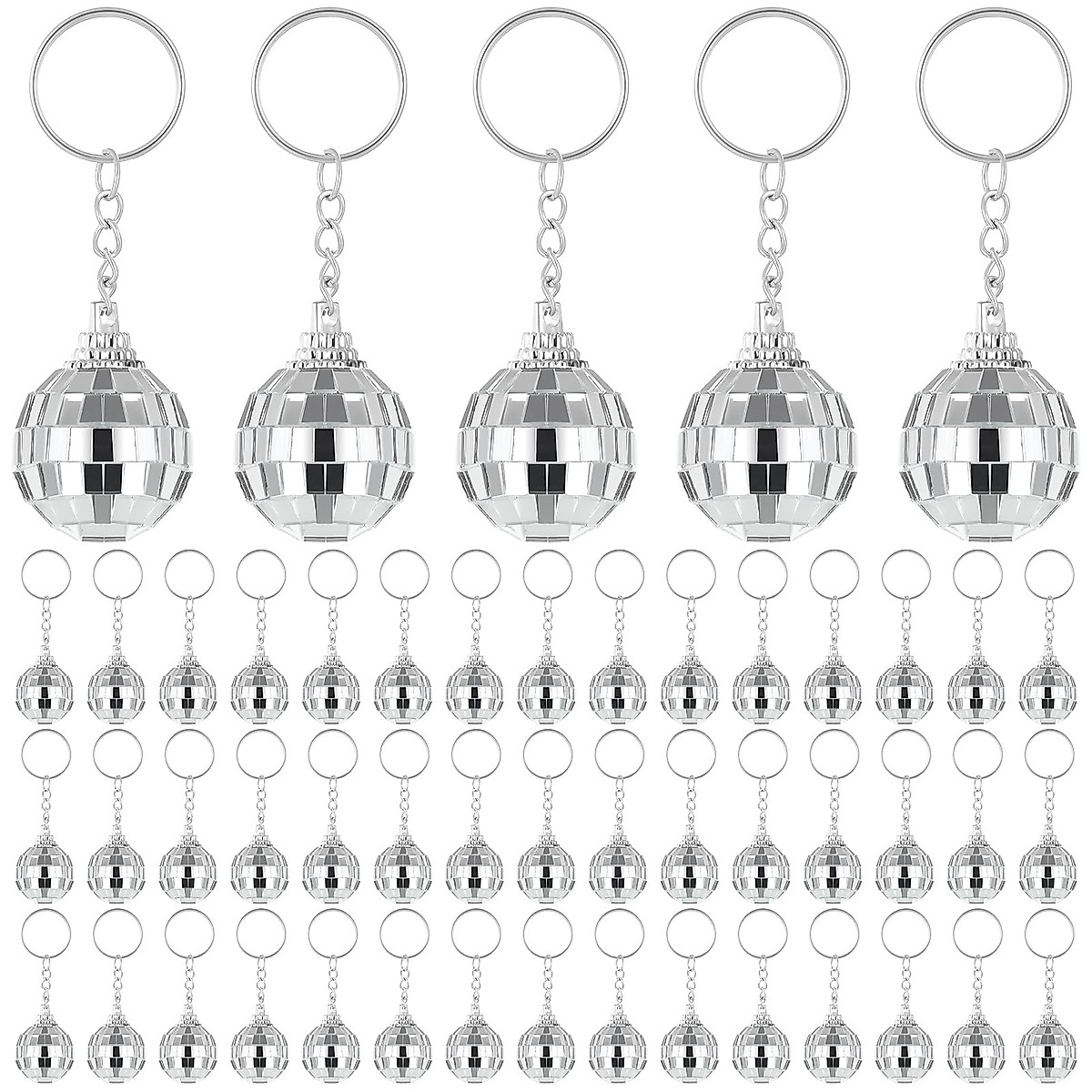 Sasylvia 50 Pcs Mirror Disco Ball Keychain Mini 70s Disco Keychain Bulk Disco Party Favors Small Silver Disco Ball Decorations for 1970s Party Graduation Supplies Birthday Accessories