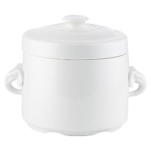 Kichvoe Sugar Container Ceramic Stew Pot with Handles and Lid, Small Steam Soup Bowl Stockpot Cookware for Egg Custard Medicinal and Birds (520ml) Creamer Singles