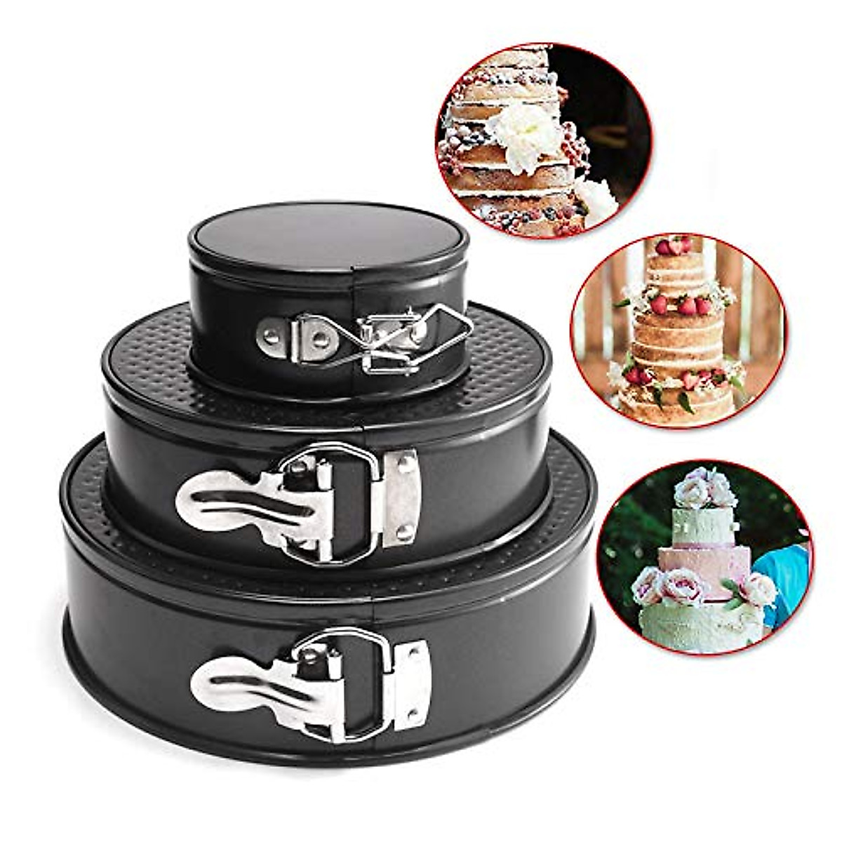 CANDeal Cake Tin Set, Quick Release Springform Cake Tin 4''/7''/9'' Round Non-Stick Cake Pan Bake Tray Tins with Loose Base (Easy-demould Spatula Included)