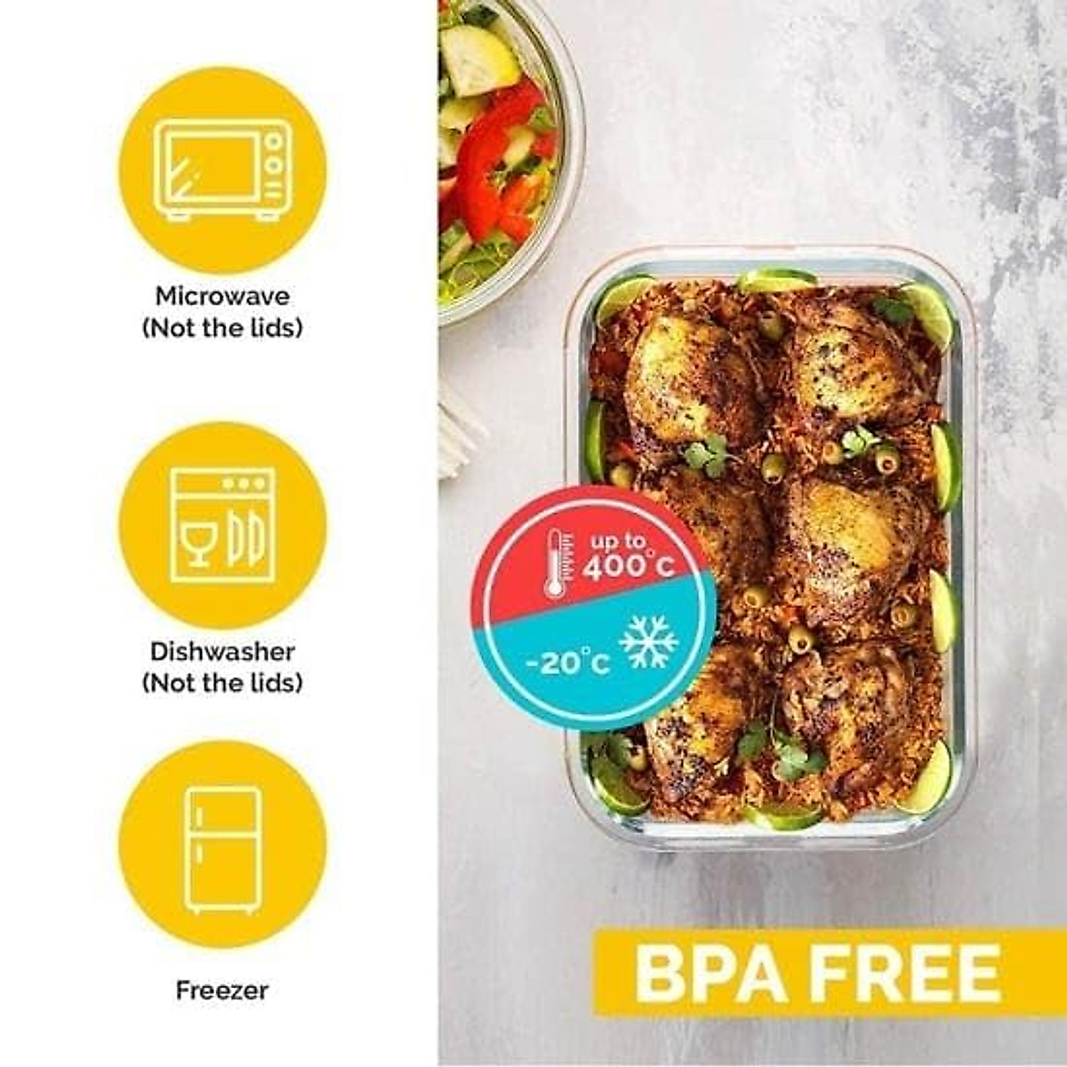 Luxurious Glass food Storage Containers with Lids 4 cup single Airtight 36 oz / 1040 ml Luxury Green lids Microwave & Freezer Safe BPA Free glass Meal Prep Containers with lids