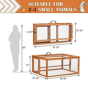 COZIWOW Wooden Rabbit Hutch Chicken Coop, Small Animal Chicken Pen Habitat with Roosting Bar, Portable Folding Bunny Cage Run, Orange