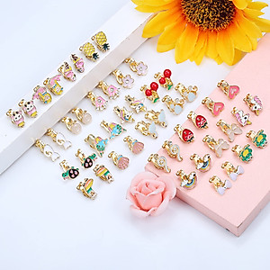 Subiceto 24 Pairs Cute Clip on Earrings for Women Cute Animal Flower Butterfly Colorful Clip-on Earrings Set Pink Flower
