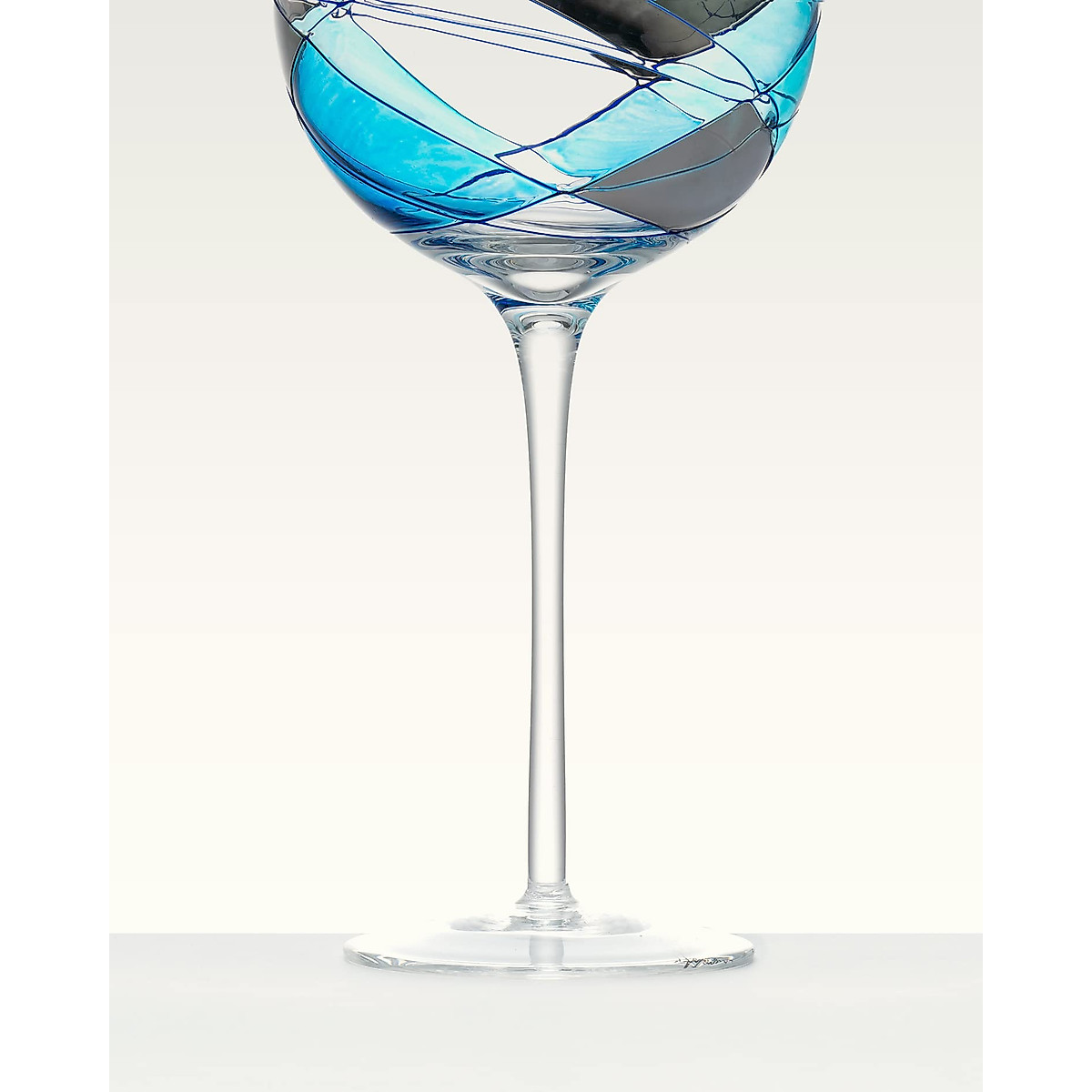 Antoni Barcelona Wine Glass Large Stem 21oz Mediterranean Art Handblown Handpainted Glassware Unique Gifts Ideas Women Men Birthday (Blue, Set 2)