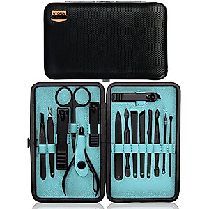 Utopia Care 15 Pieces Manicure Set - Stainless Steel Manicure Nail Clippers Pedicure Kit - Professional Grooming Kits, Nail Care Tools with Luxurious Travel Case (Black)