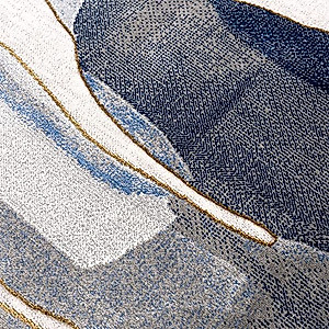 Abani Unique Blue & Grey Modern Circles Design Area Rug - Contemporary Asymmetric Print Non-Shed 6’ x 9’ Living Room Rug Rugs