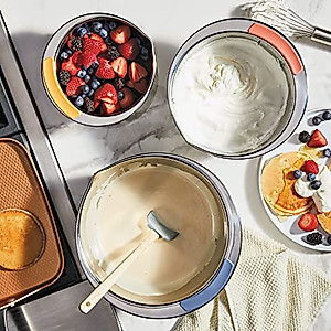 Ayesha Curry Kitchenware Pantryware Stainless Steel Nesting Mixing Bowls Set, 3 Piece, Silver with Color Accent Handles