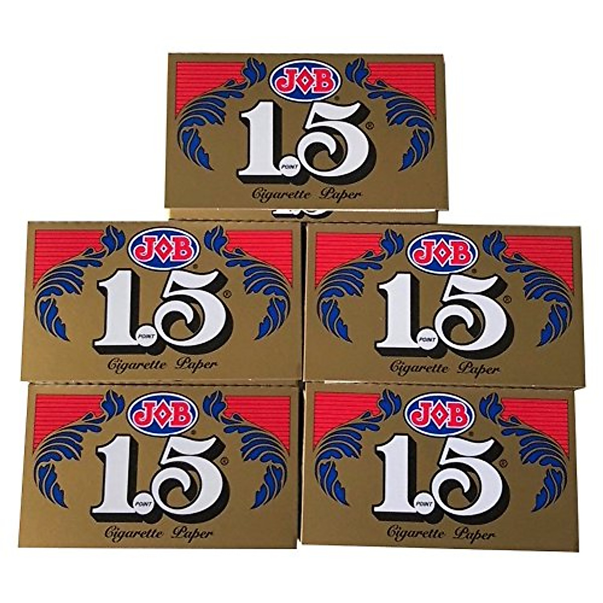 1.5 JOB Rolling Papers, 5 Pack Bundle, 120 Paper Leaves Total