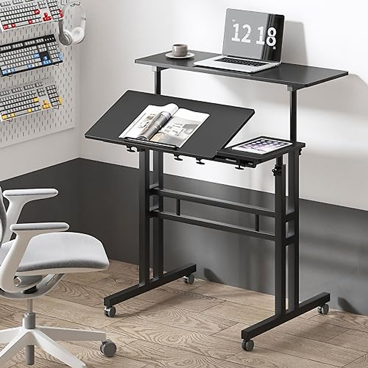 soges Mobile Laptop Sit-Stand Desk, Height Adjustable Standing Tiltable Top Desk, 31.5 inch Stand Up Computer Desk for Home Office, Small Rolling Desk for Small Space, Black ZS-101-2BK