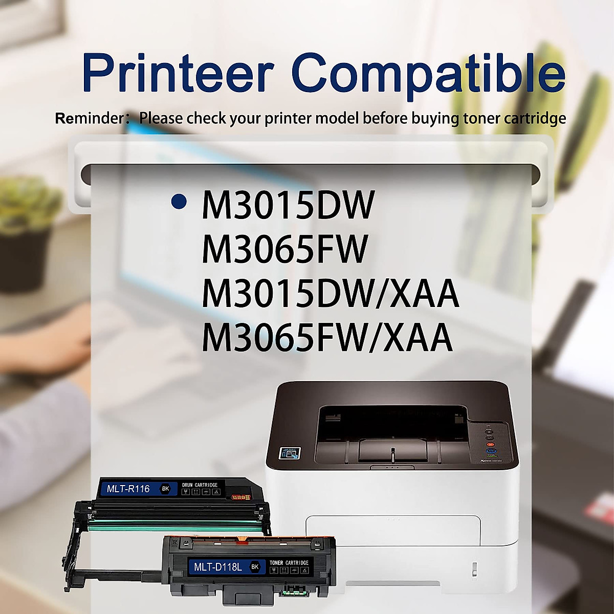 [2-Pack, 1Toner & 1Drum] MLT-D118L Toner Cartridge & MLT-R116 Drum Unit Compatible Replacement for Samsung Xpress M3015DW M3065FW M3015DW M3015XAA M3065FW M3065XAA Printer