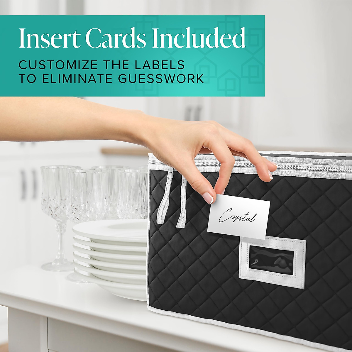 Woffit China Storage Containers - 6 Pack, Quilted Dinnerware & Stemware Set Bins for Packing Dishes and Glasses w/ 48 Felt Protectors - Essential Dish Supplies for Moving, Christmas, Seasonal Storage ﻿