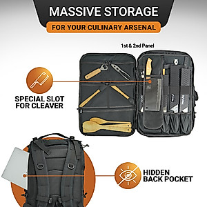 Chef Knife Bag Tactical Backpack | Knife Carrying Case with 30+ Pockets for Knives and Culinary Tools | Knife Organizer Bag for Chefs & Culinary Students | Knives & Tools Not Included (XL Size)