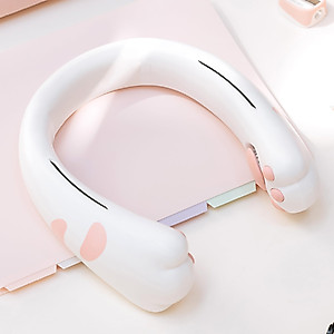 Cute Neck Fan for Kids, Teens, Women, Personal Fans Blow Cold Air for Girls Boys 4-14, Battery Rechargeable,Ultra Quiet Bladeless Turbo, 3 Speeds Portable Fan Hand Free, White